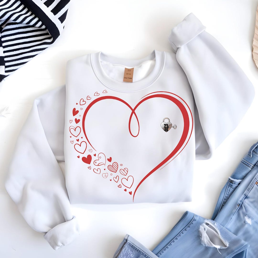Big Heart Outline Sweatshirt With Tiny Lock Detail, Minimal Valentine ...