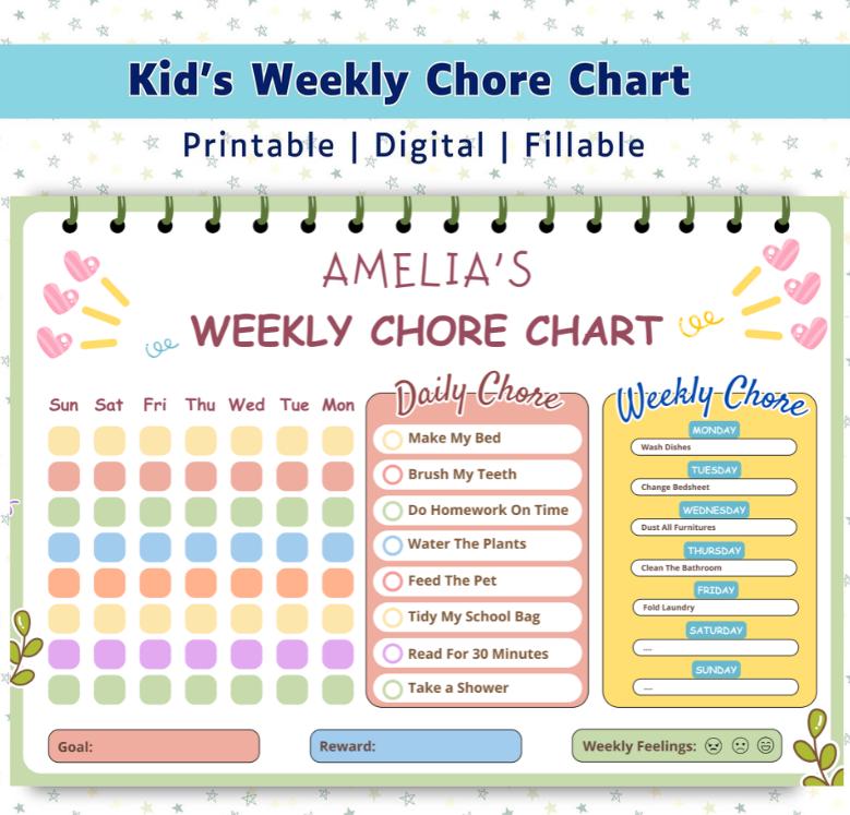Printable Chore Chart for Kids, CANVA Editable Kids Daily Checklist ...