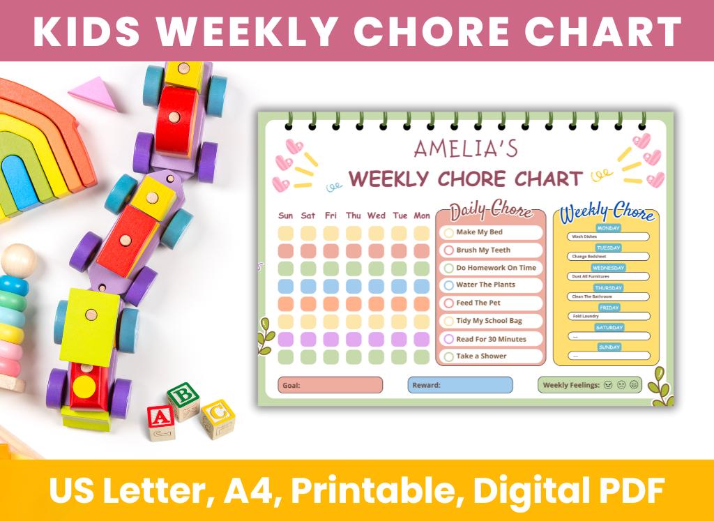 Printable Chore Chart for Kids, CANVA Editable Kids Daily Checklist ...