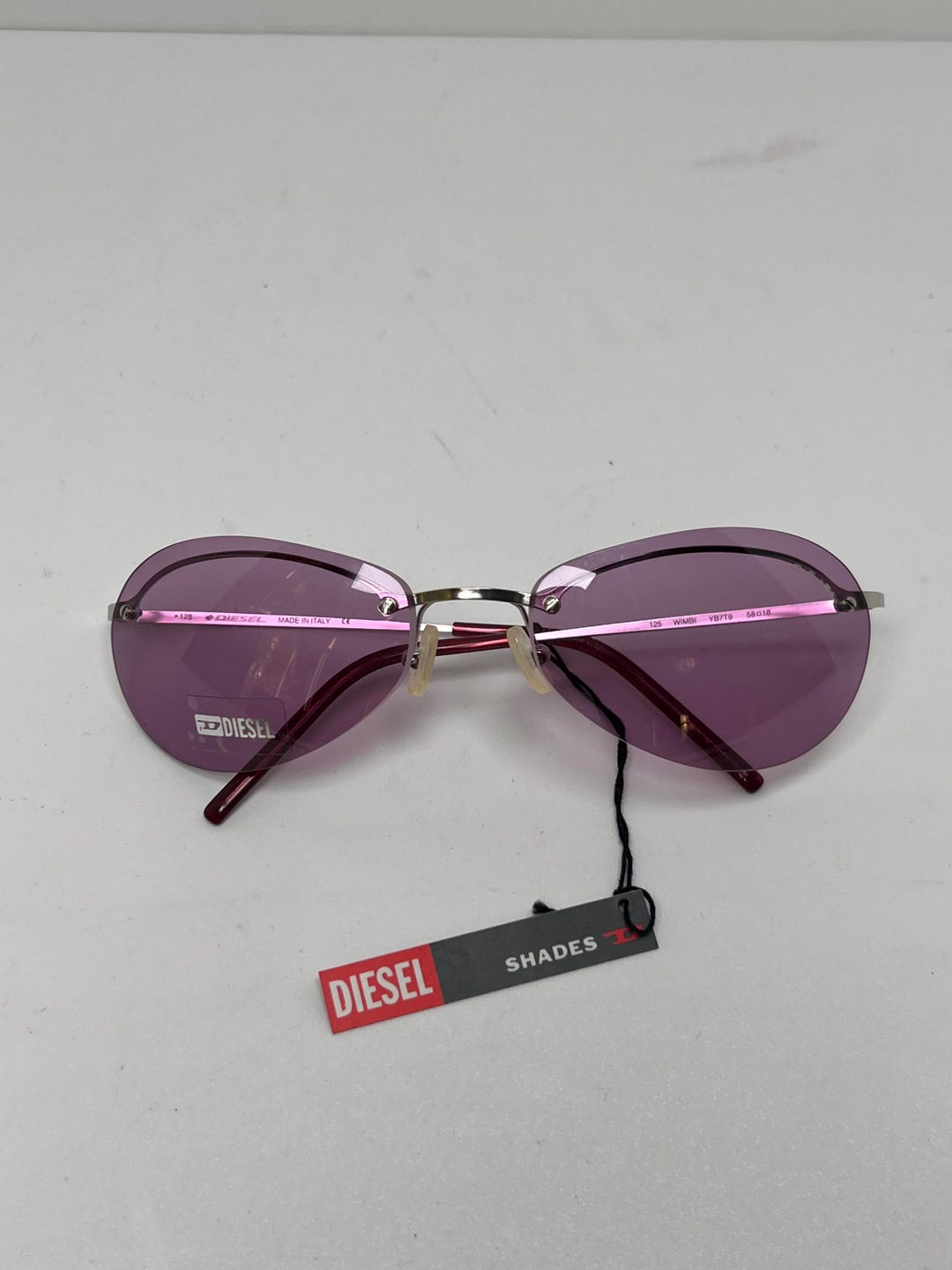 Wimbi Diesel Pink Sunglasses Oval Frames Rimless Purple Tint Unisex ...