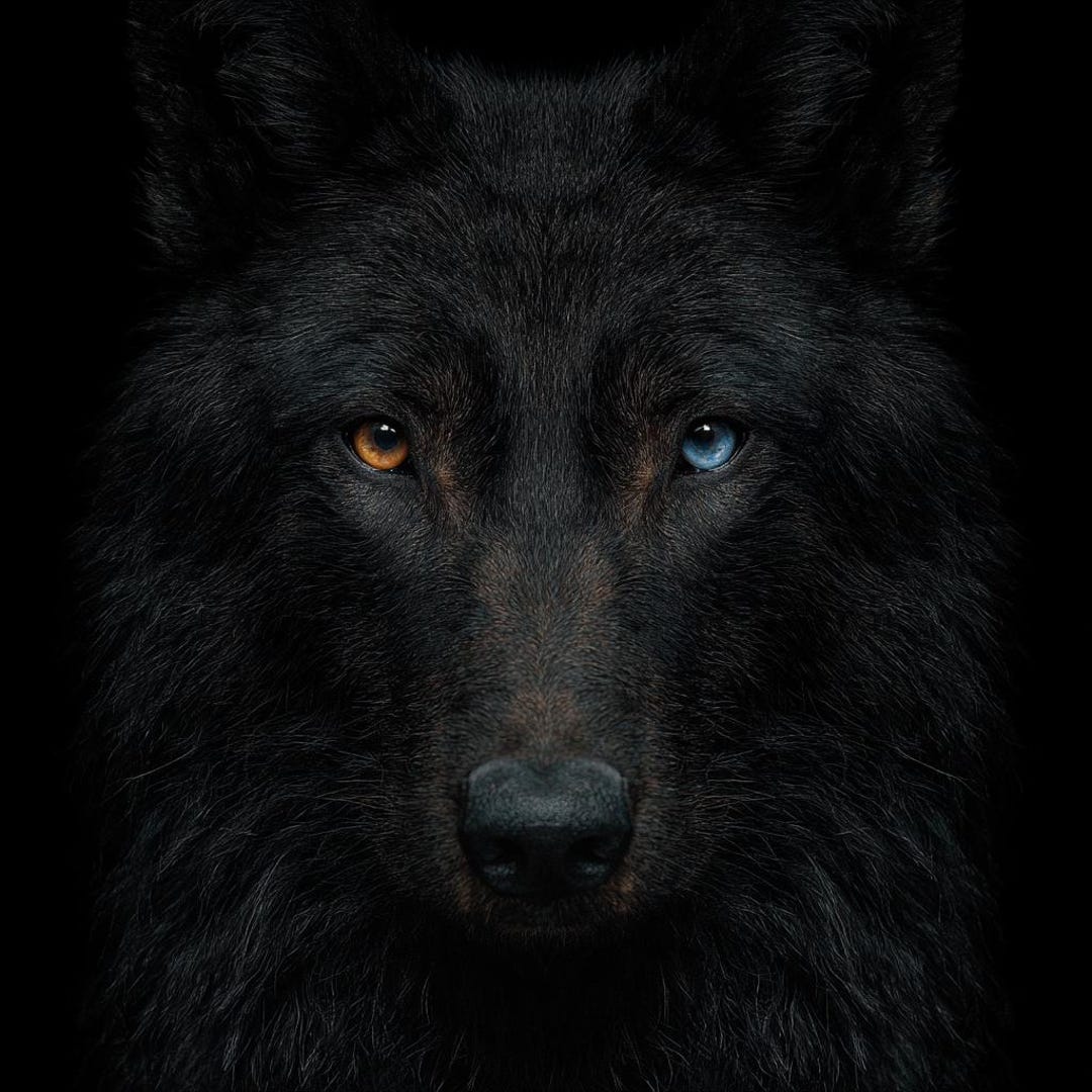 Eclipse Wolf – Dual-gaze Midnight Digital Portrait Wallpaper - Etsy