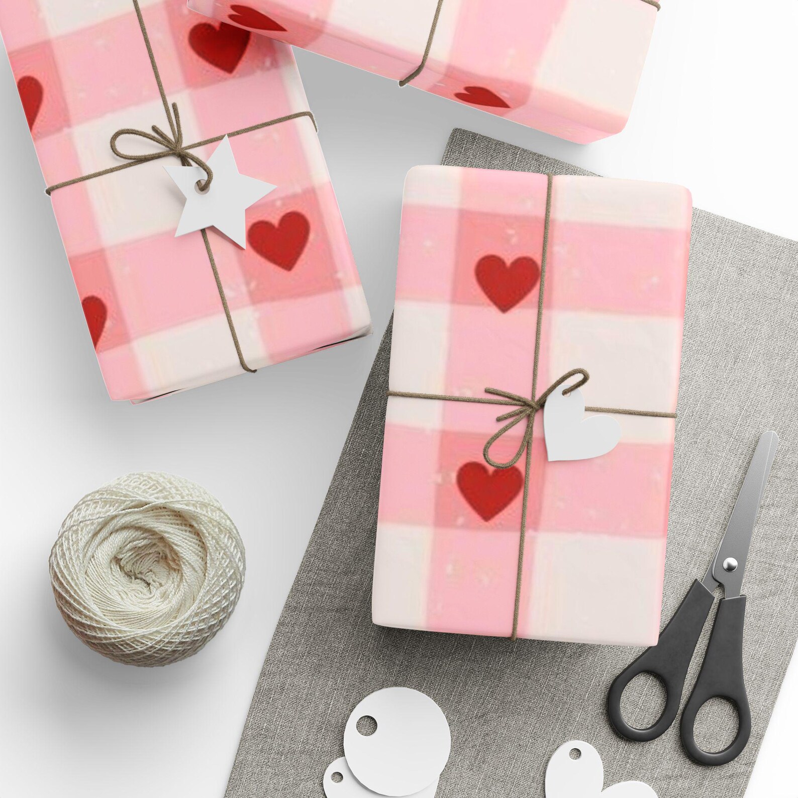 Pink Gingham Hearts Wrapping Paper | Valentine Pattern Gift Wrap - Etsy