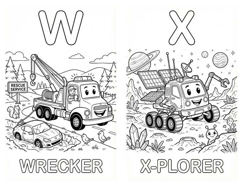 Vehicle Alphabet Coloring Page A-Z – Transportation Learning (PDF ...