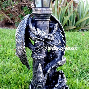 Solar Dragon Statue Dragon Castle Solar Light Figurine Dragon Castle ...
