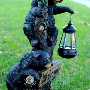 Solar Large Black Bear Cub Statue Black Bear Welcome Sign Solar ...