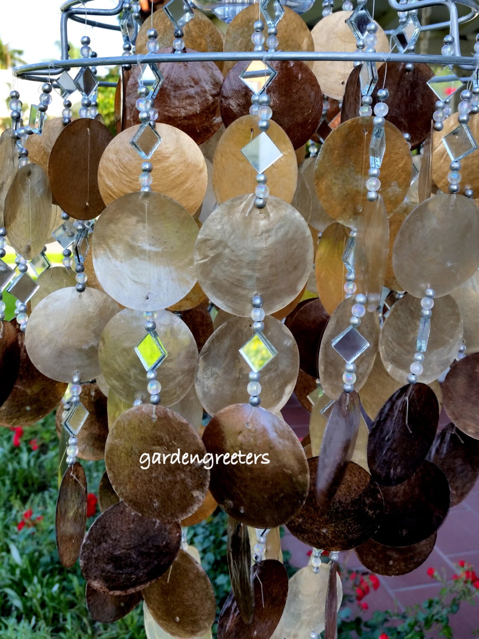 Solar Capiz Shell Windchimes/chandelier /amberbrown/gold Capiz Chimes ...