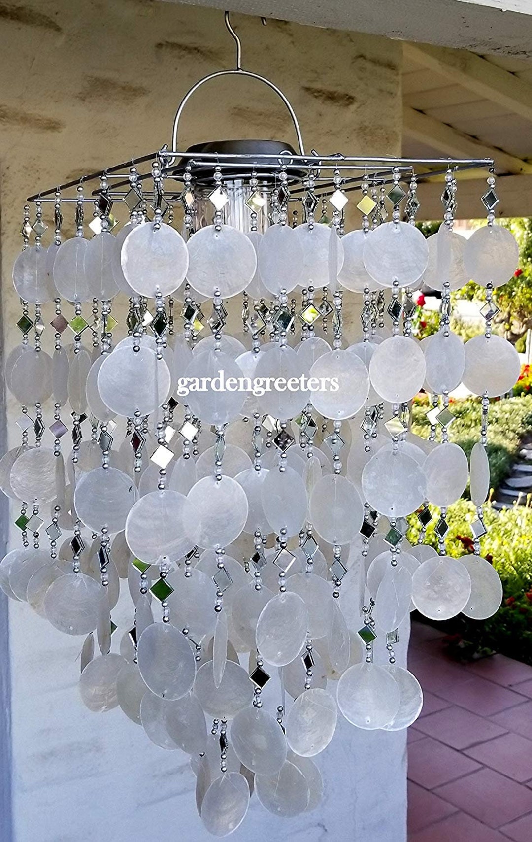 Solar Capiz Shell Windchimes/chandelier White Capiz Chimes With Solar ...