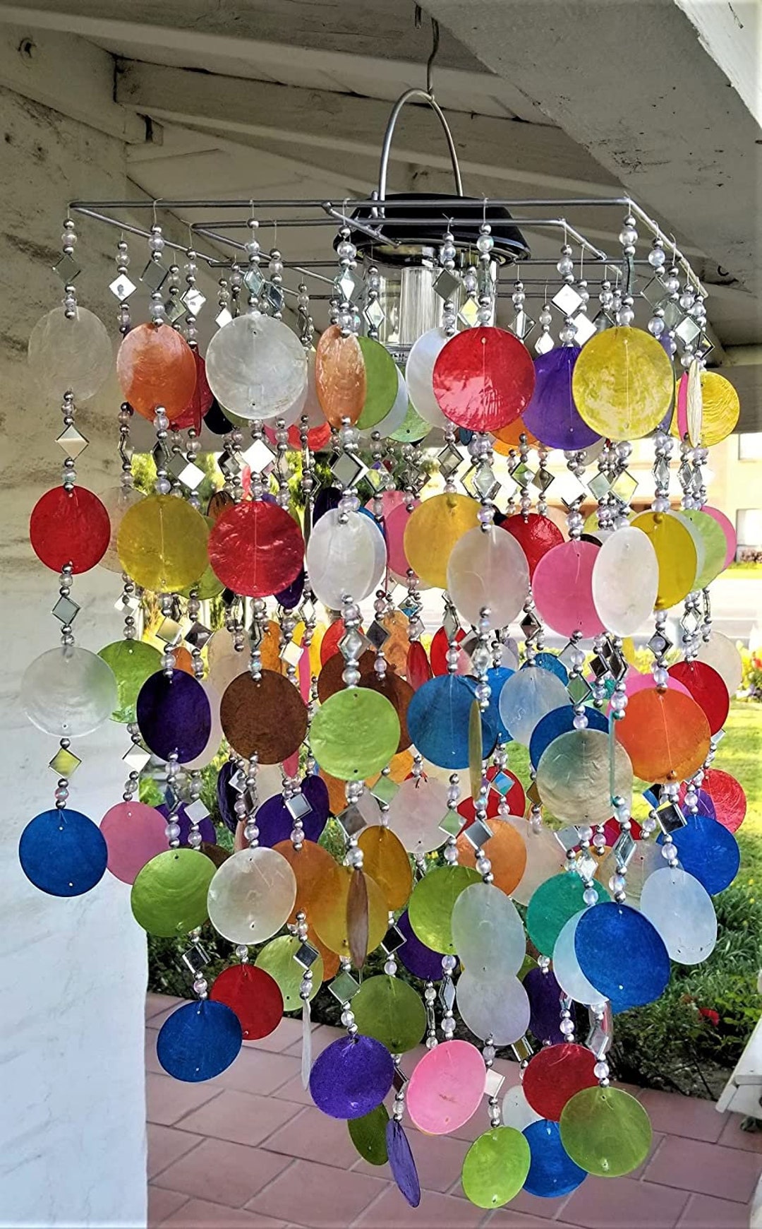 Solar Capiz Shell Windchimes/chandelier Mixed Color CAPIZ Chimes With ...
