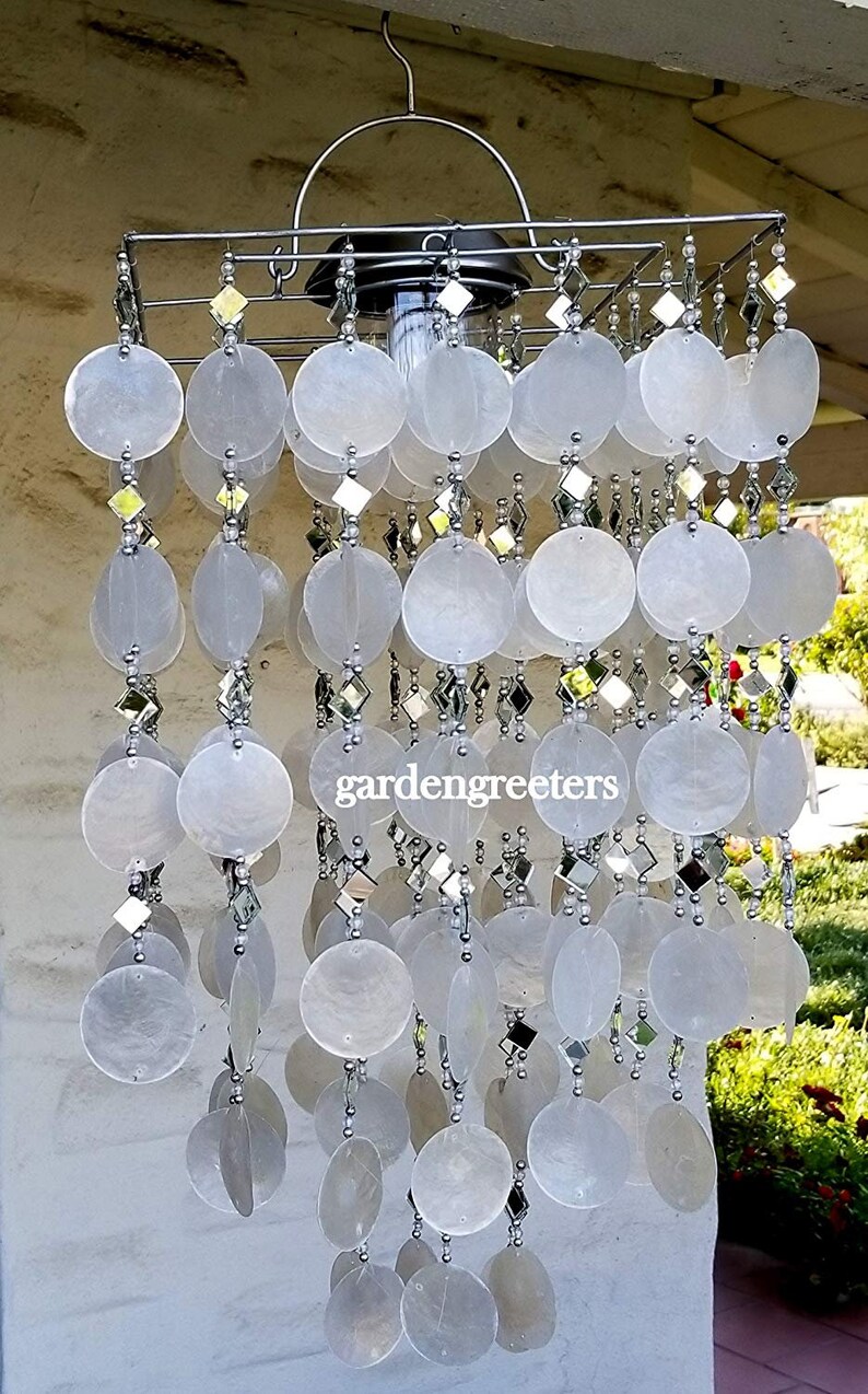 Solar Capiz Shell Windchimes/chandelier White Capiz Chimes | Etsy