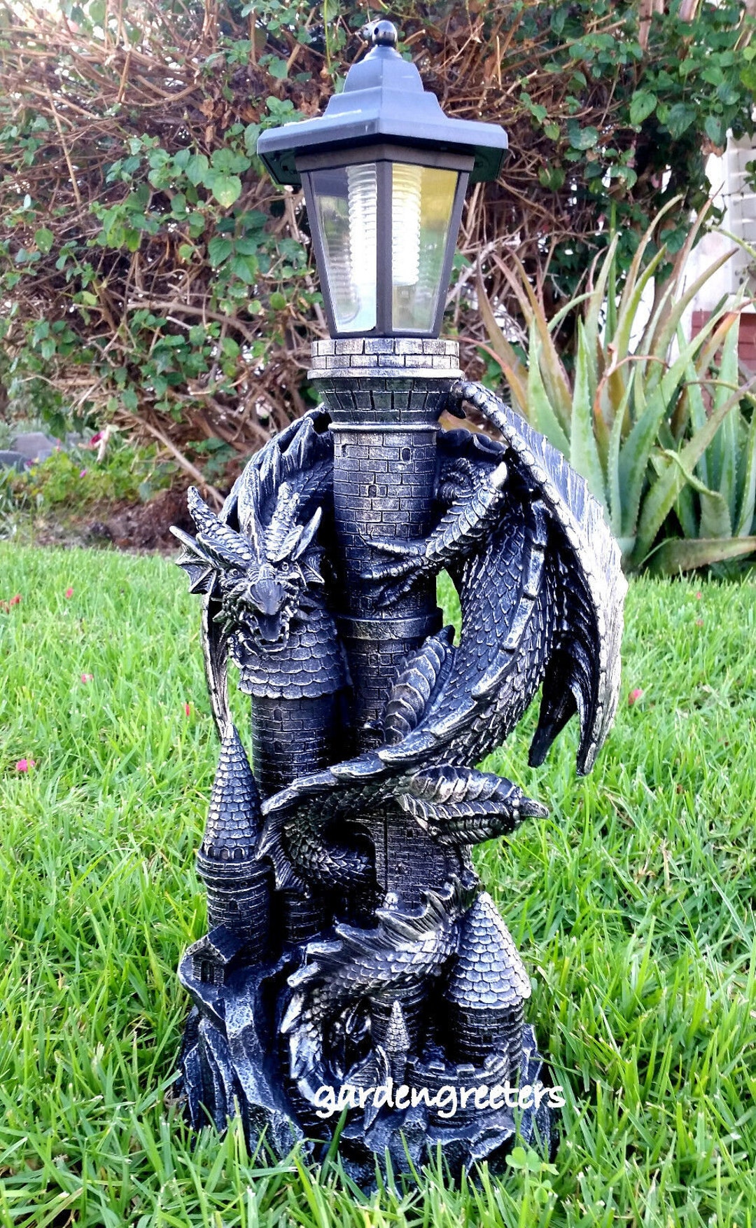 Solar Dragon Statue Dragon Castle Solar Light Figurine Dragon Castle ...