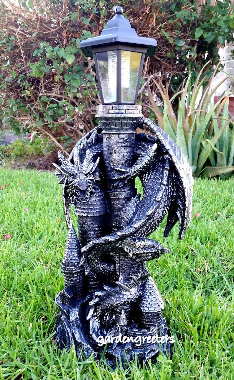 Solar Dragon Statue Dragon Castle Solar Light Figurine Dragon Castle ...