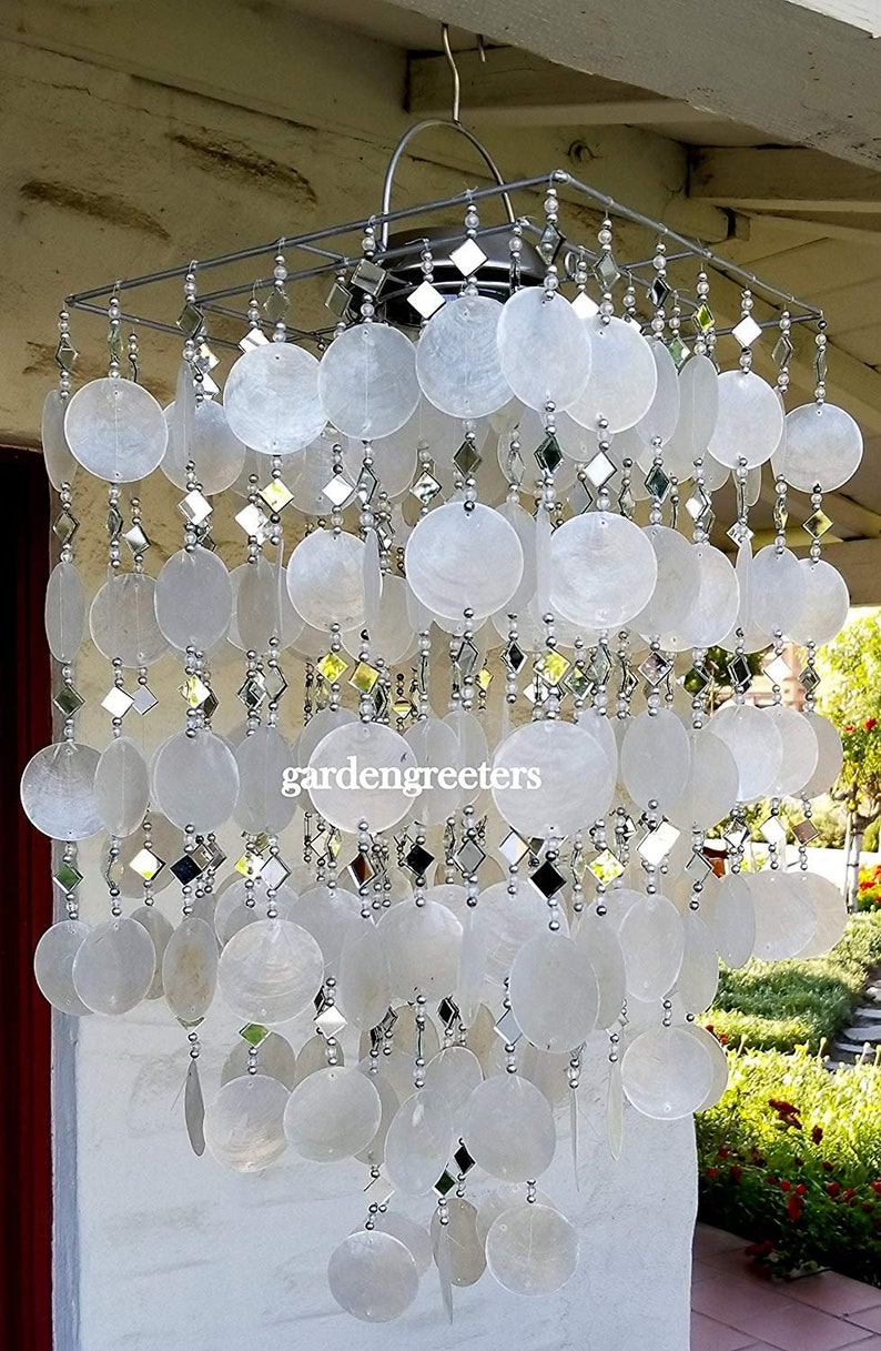 Solar Capiz Shell Windchimes/chandelier White Capiz Chimes | Etsy