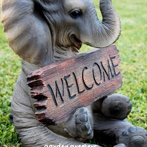 Elephant With Welcome Sign Statue Elephant Figurine - Etsy