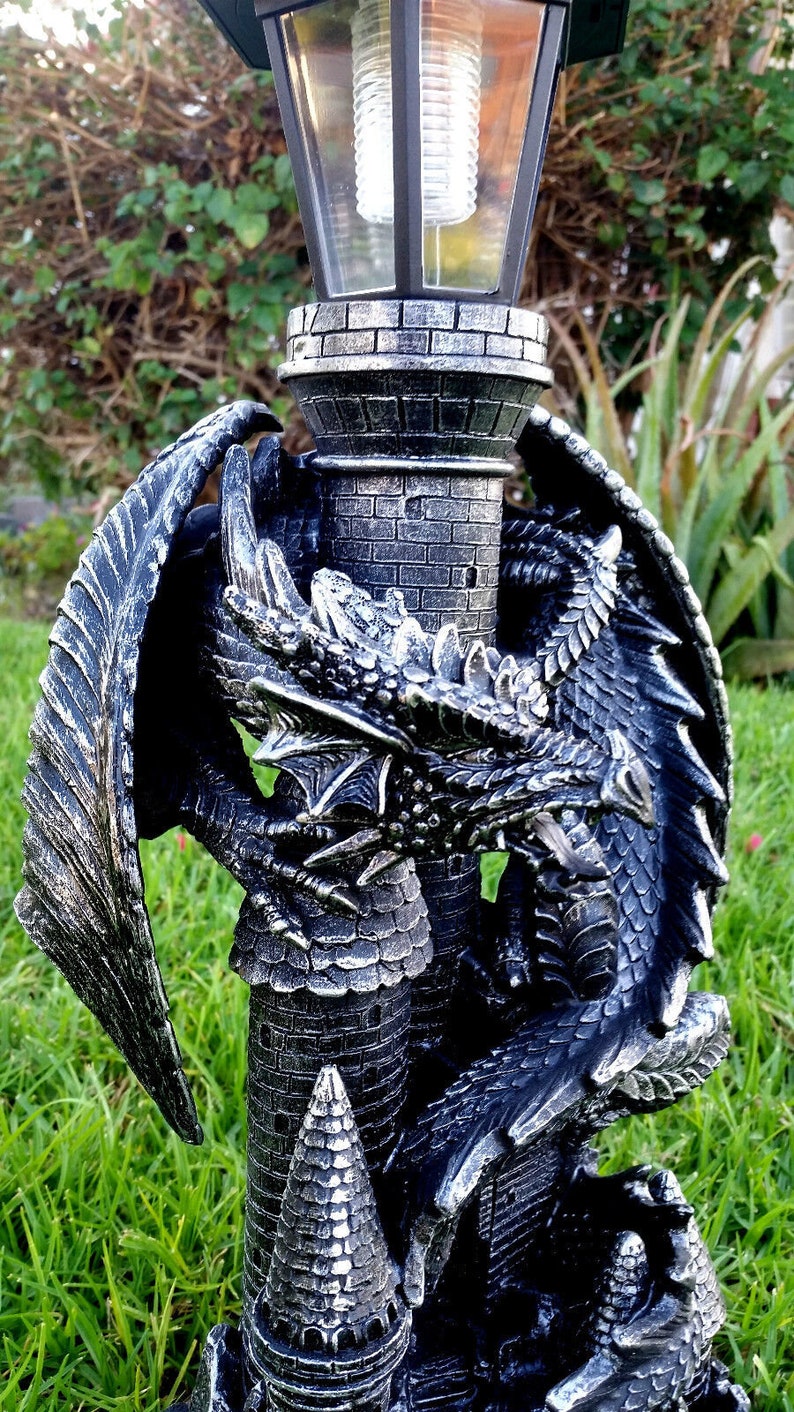 Solar Dragon Statue Dragon Castle Solar Light Figurine Dragon Castle ...