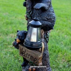 Solar Large Black Bear Cub Statue Black Bear Welcome Sign Solar ...