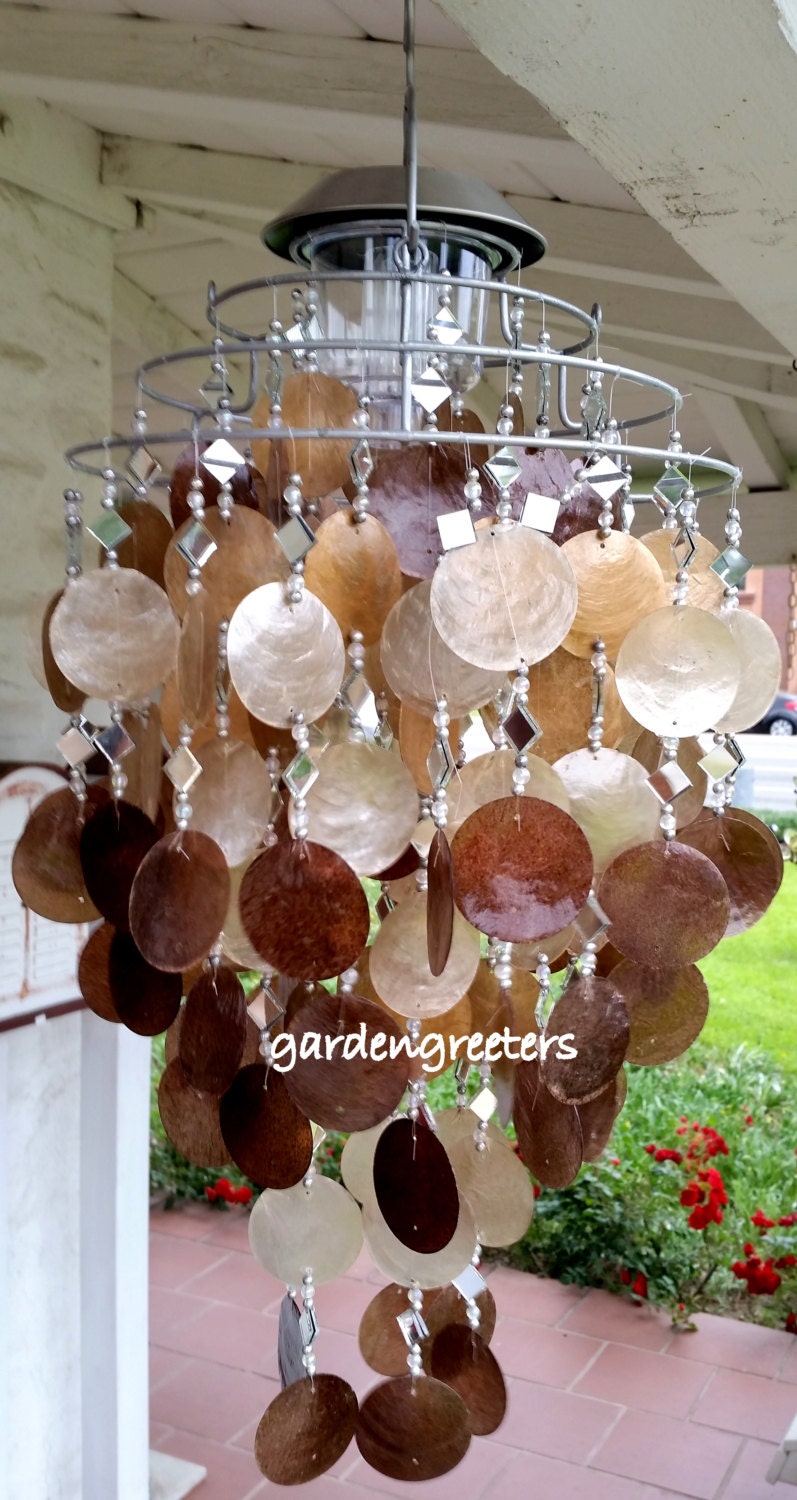 Solar Capiz Shell Windchimes/chandelier /amberbrown/gold Capiz Chimes ...