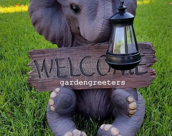 Elephant With Welcome Sign Statue Elephant Figurine - Etsy