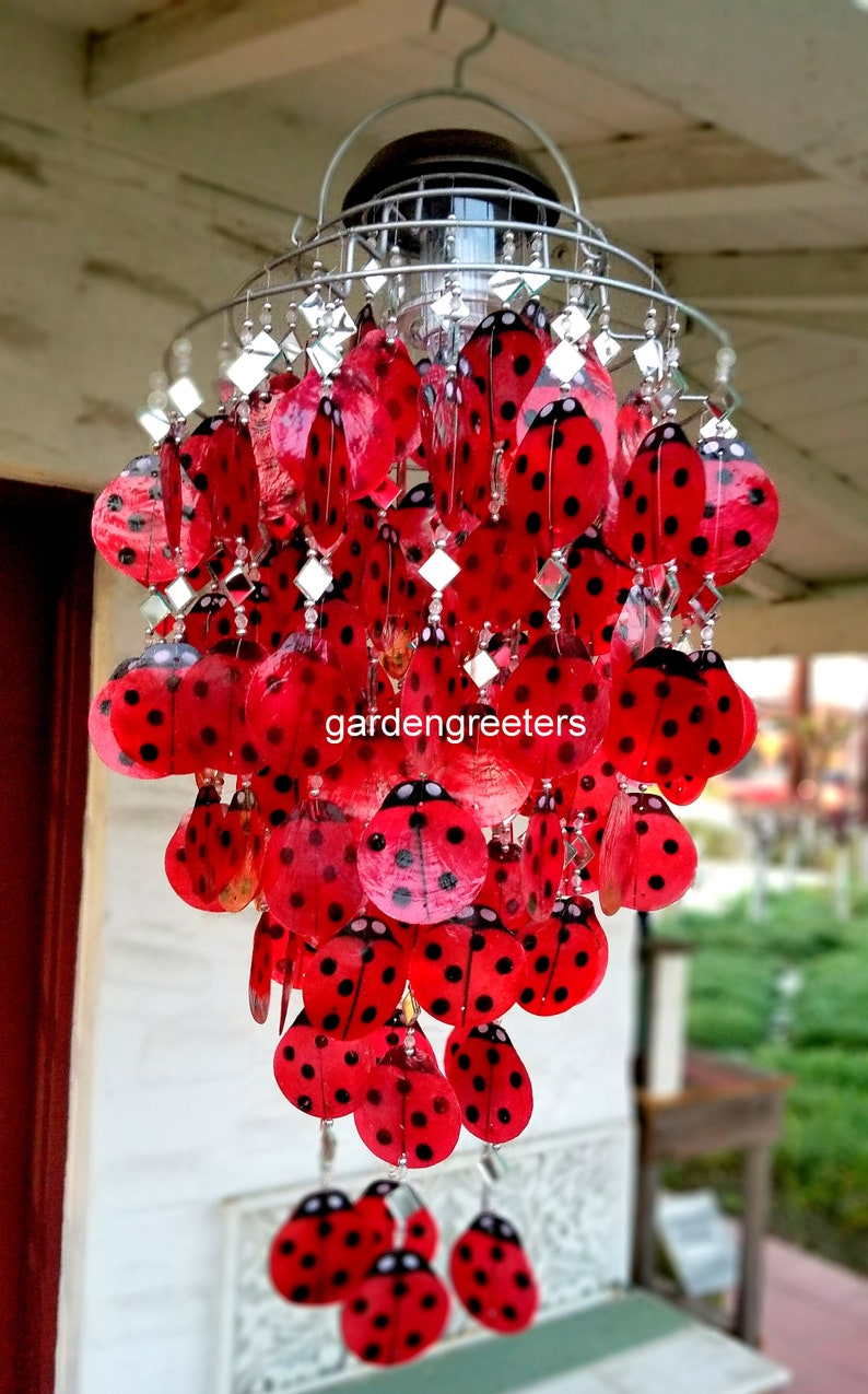 Ladybug Solar Capiz Shell Windchimes/chandelier Ladybug Capiz Chimes ...