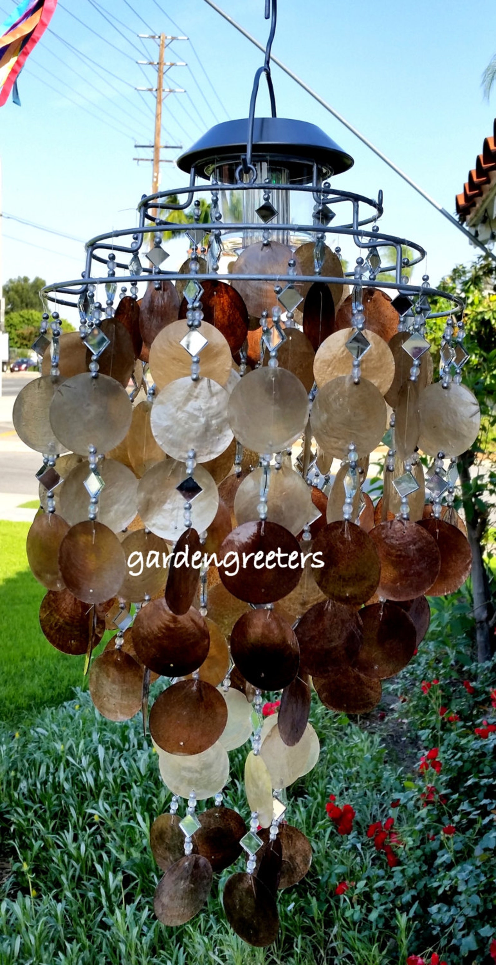 Solar Capiz Shell Windchimes/chandelier /amberbrown/gold Capiz Chimes ...