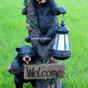 Solar Large Black Bear Cub Statue Black Bear Welcome Sign Solar ...
