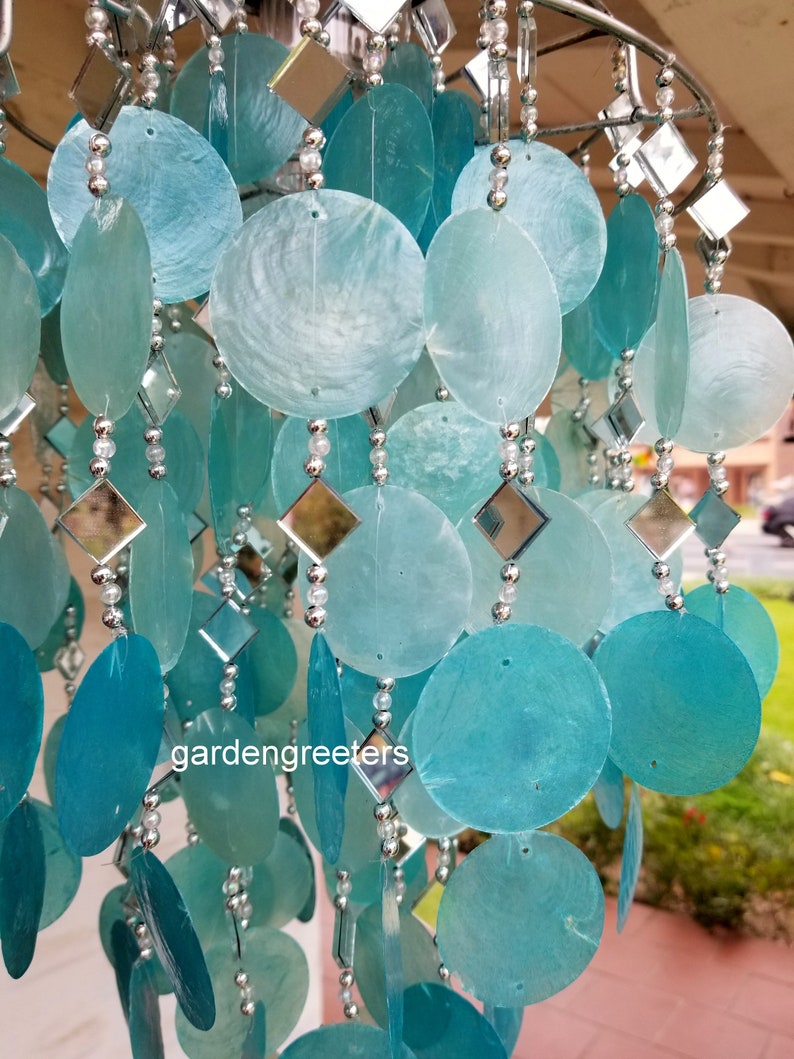 Turquoise Solar Capiz Shell Windchimes/chandelier Turquoise Capiz ...