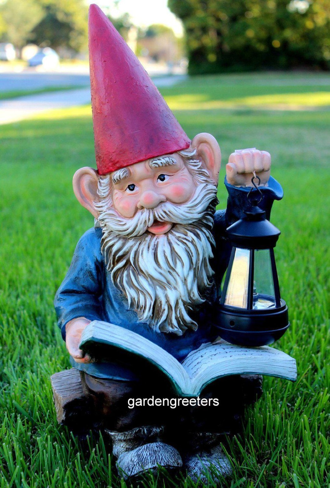 Solar Reading Gnome Statue Solar Reading Gnome Figurine - Etsy