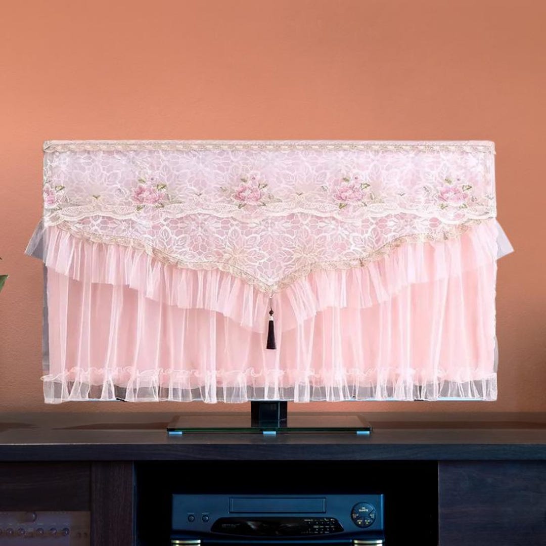 Floral Embroidered Lace TV Cover for Dust Protection and Stylish Home ...