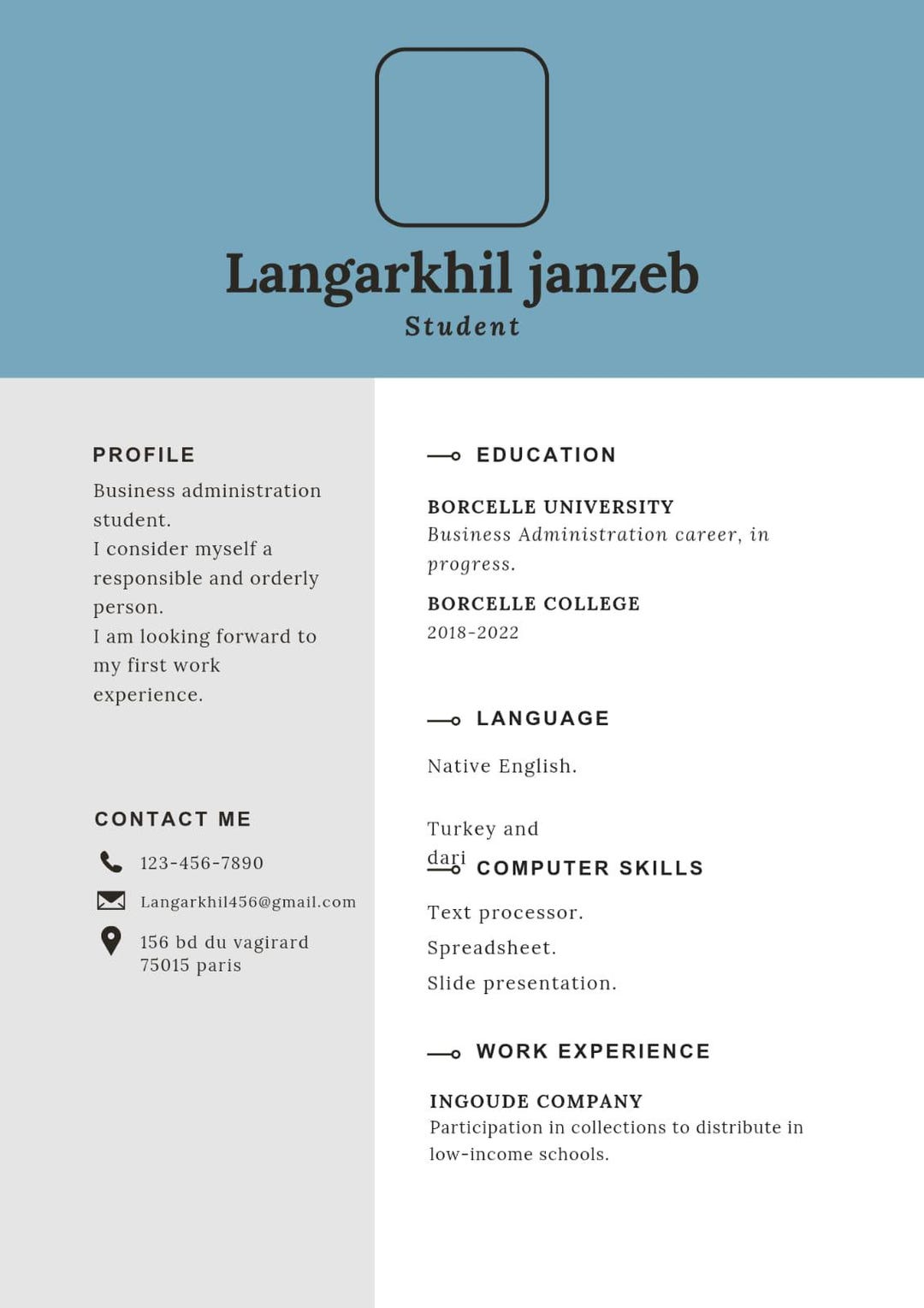 Modern Student Resume Template | Business Administration CV | Editable ...