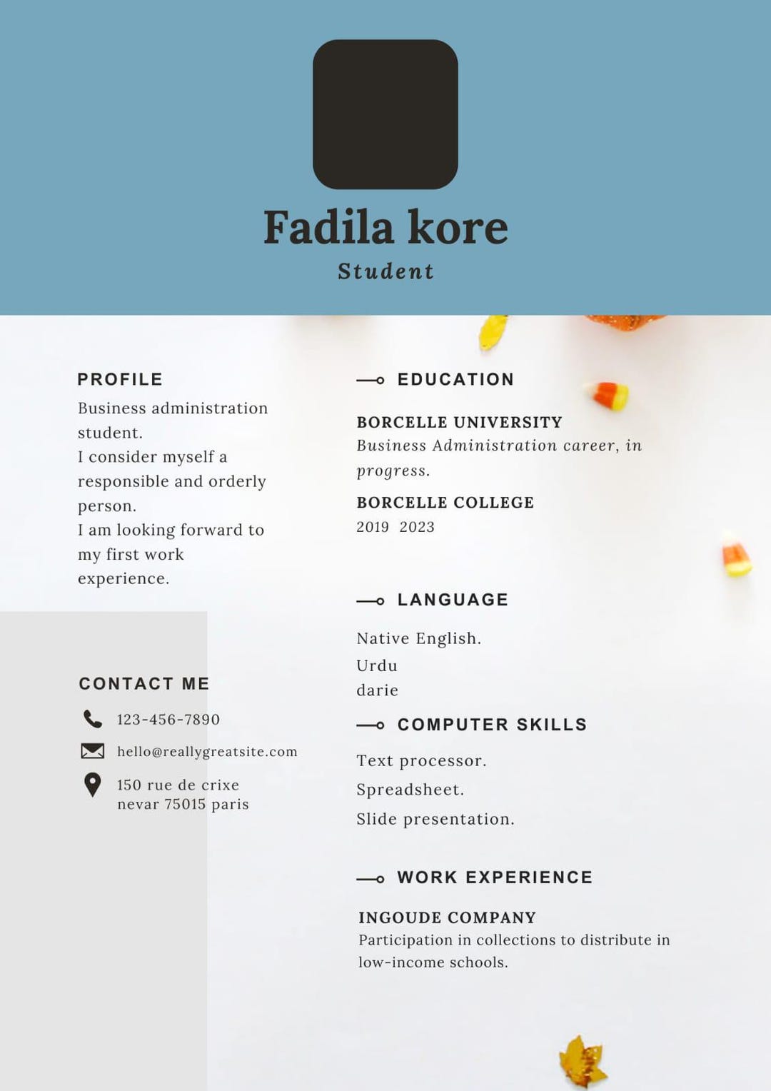 Modern Student Resume Template | Editable Canva CV | Minimalist ...