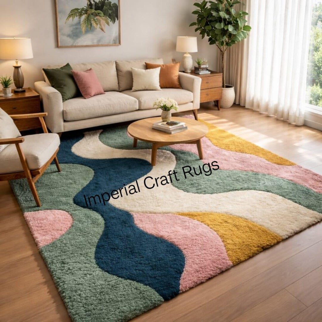 Hand Tufted Abstract Wool Rug, Modern Living Room Area Rug, Colorful ...