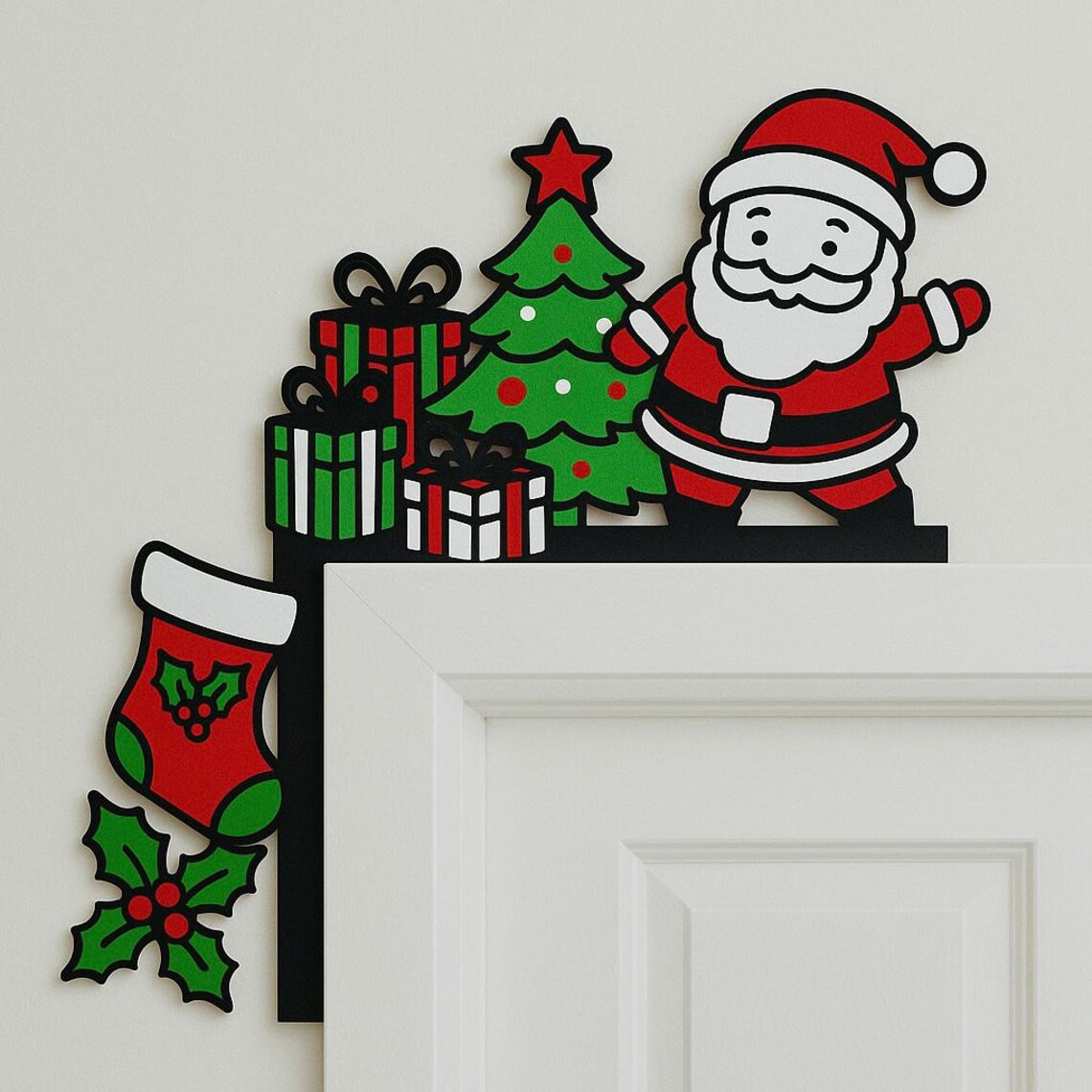 Christmas Santa Door Corner Decoration, Merry Christmas With Tree and ...