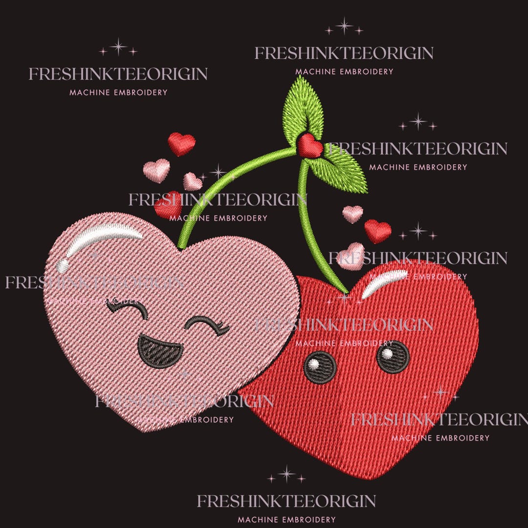 Heart Cherry Embroidery Design, Cute Valentine Fruit Embroidery Pattern ...
