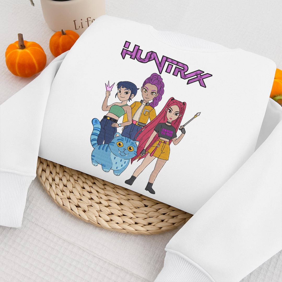 Huntrix Anime Embroidery Design, Girl Warrior Stitch Pattern, Cute Cat ...