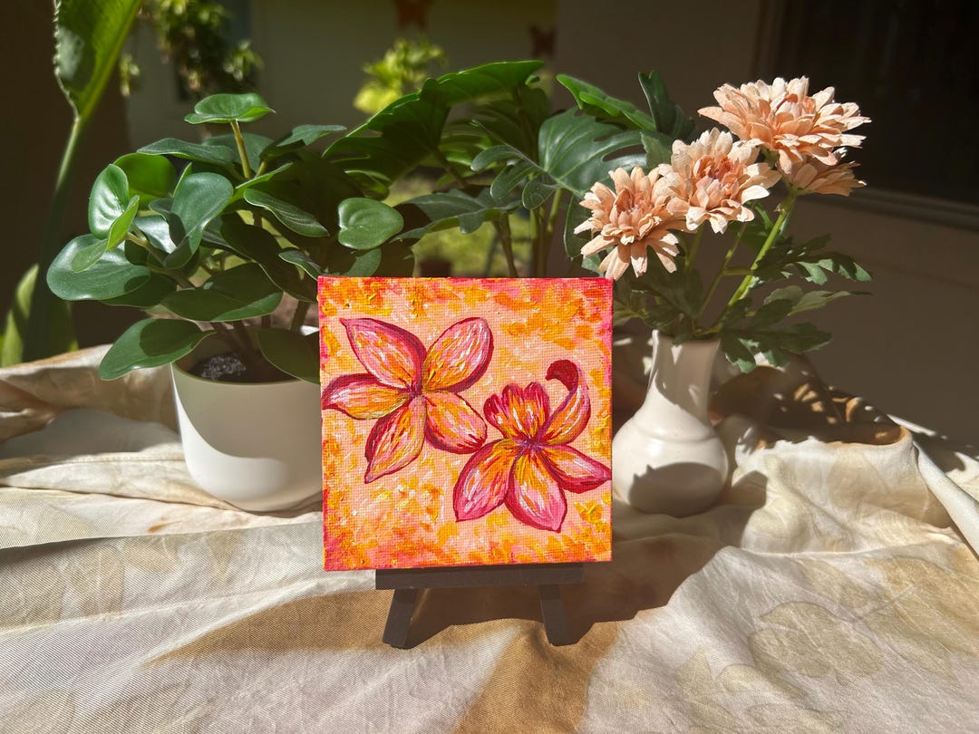 Plumeria Flowers 4x4 Acrylic Original Painting on Canvas - Etsy