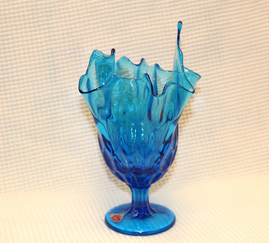 Fenton Glass, Colonial Blue, Handkerchief, Vase, 9 Inches, Excellent ...