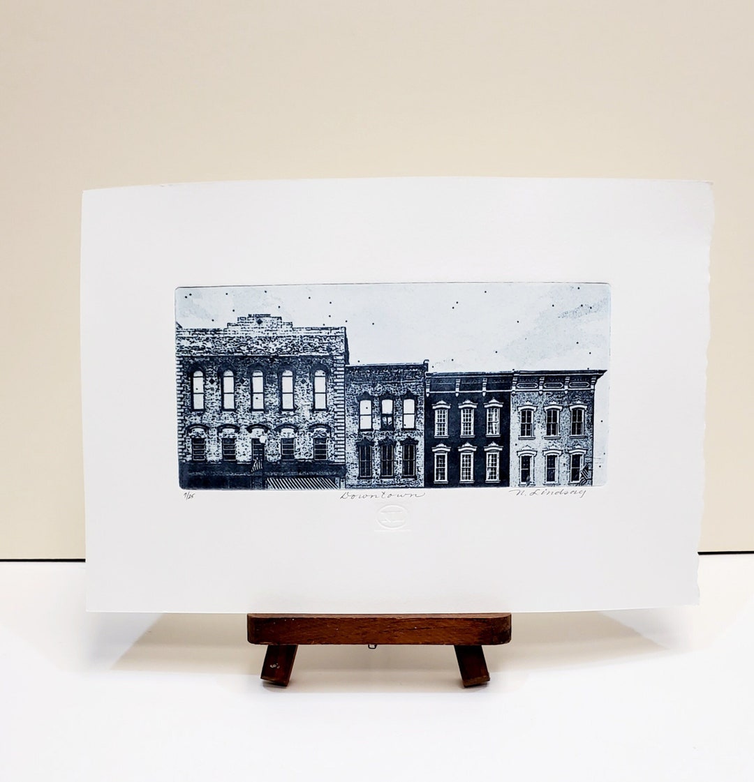 Original Etching Titled "downtown"; Main Street USA - Etsy