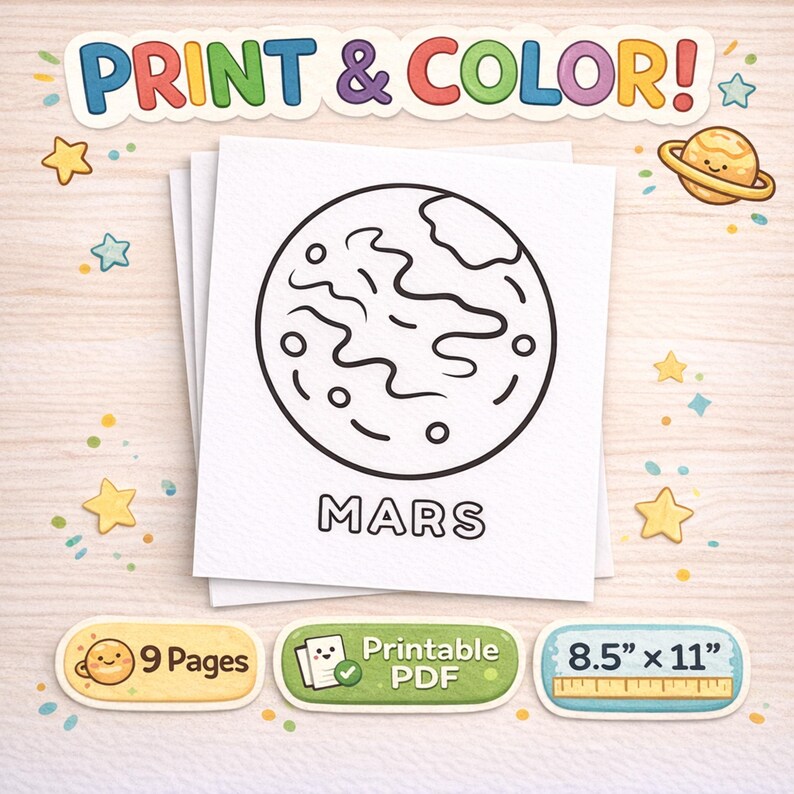10 Solar System Planet Coloring Pages for Kids - Space Printable Art ...