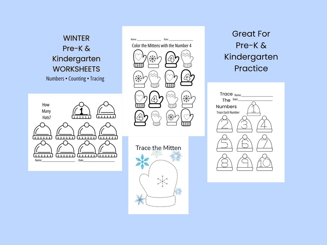 Winter Number 4 Worksheets | Pre-k and Kindergarten Counting Tracing ...