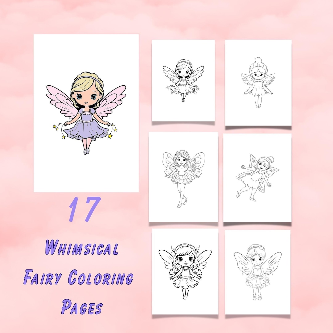 17 Whimsical Fairy Coloring Pages - Kids & Adult Rainy Day Activity - Etsy