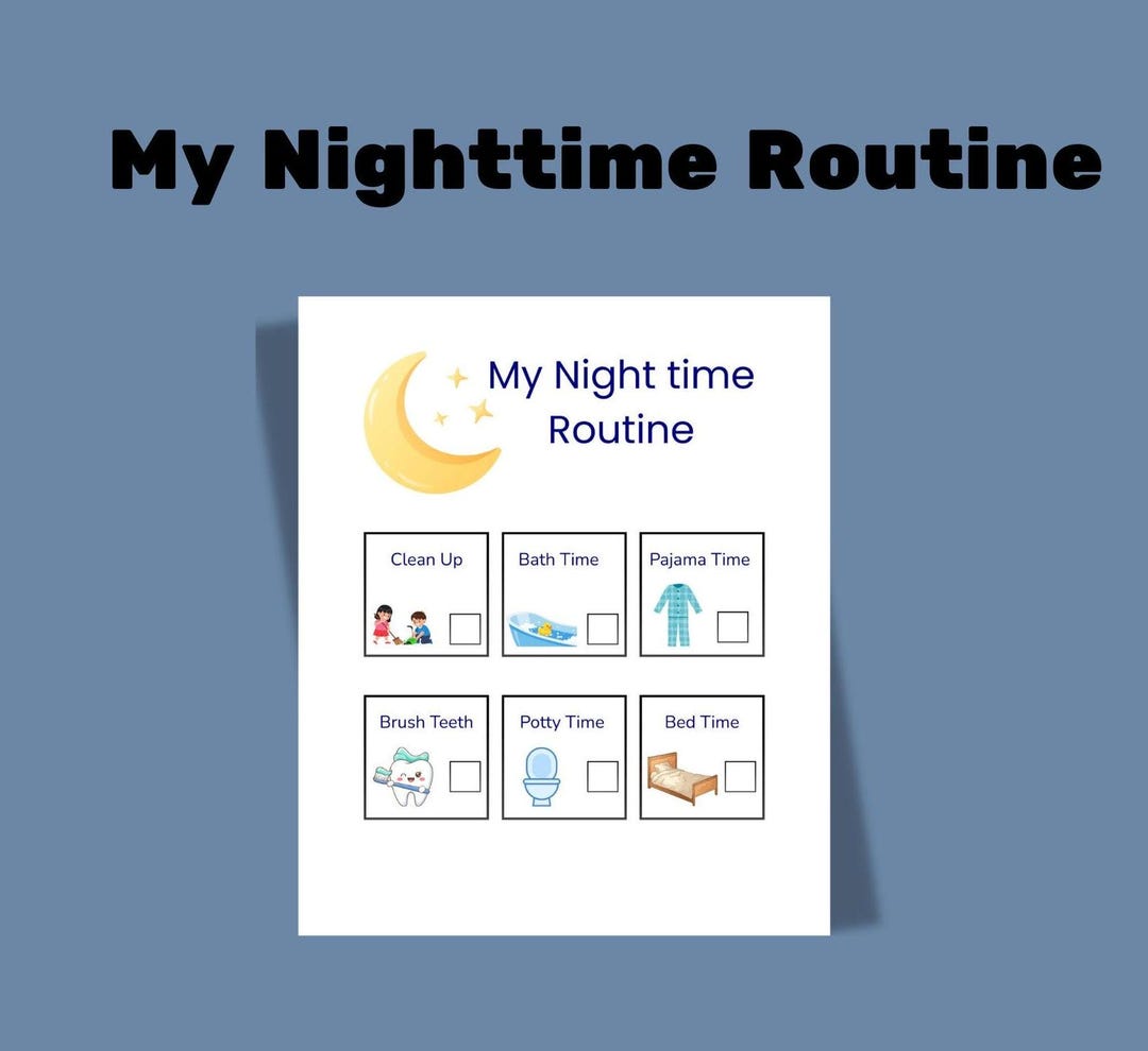 Nighttime Routine Chart for Kids | Bedtime Routine Printable | Visual ...