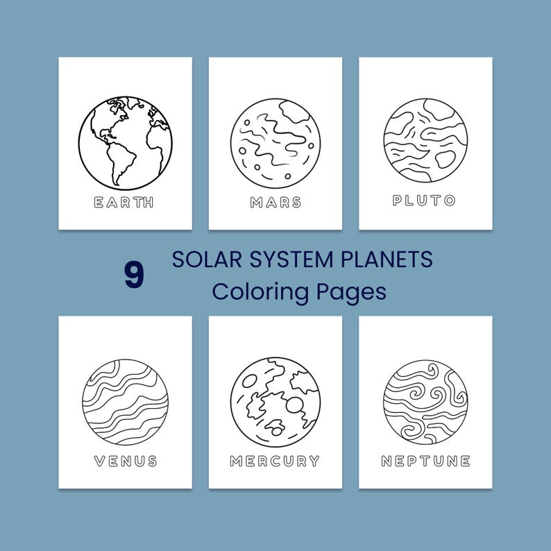 10 Solar System Planet Coloring Pages for Kids - Space Printable Art - Etsy