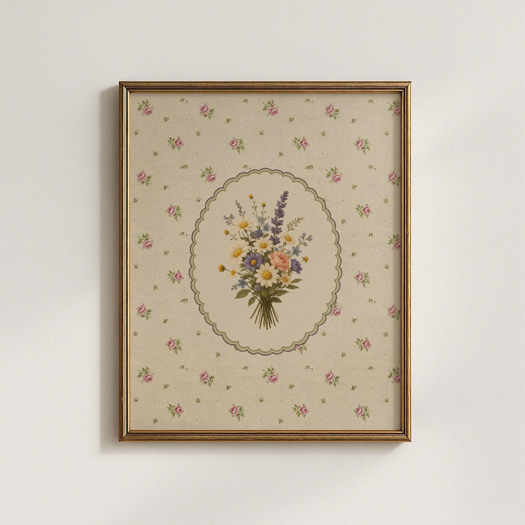 Vintage Wildflower Bouquet Print, Nursery Cottagecore Floral Wall Art ...