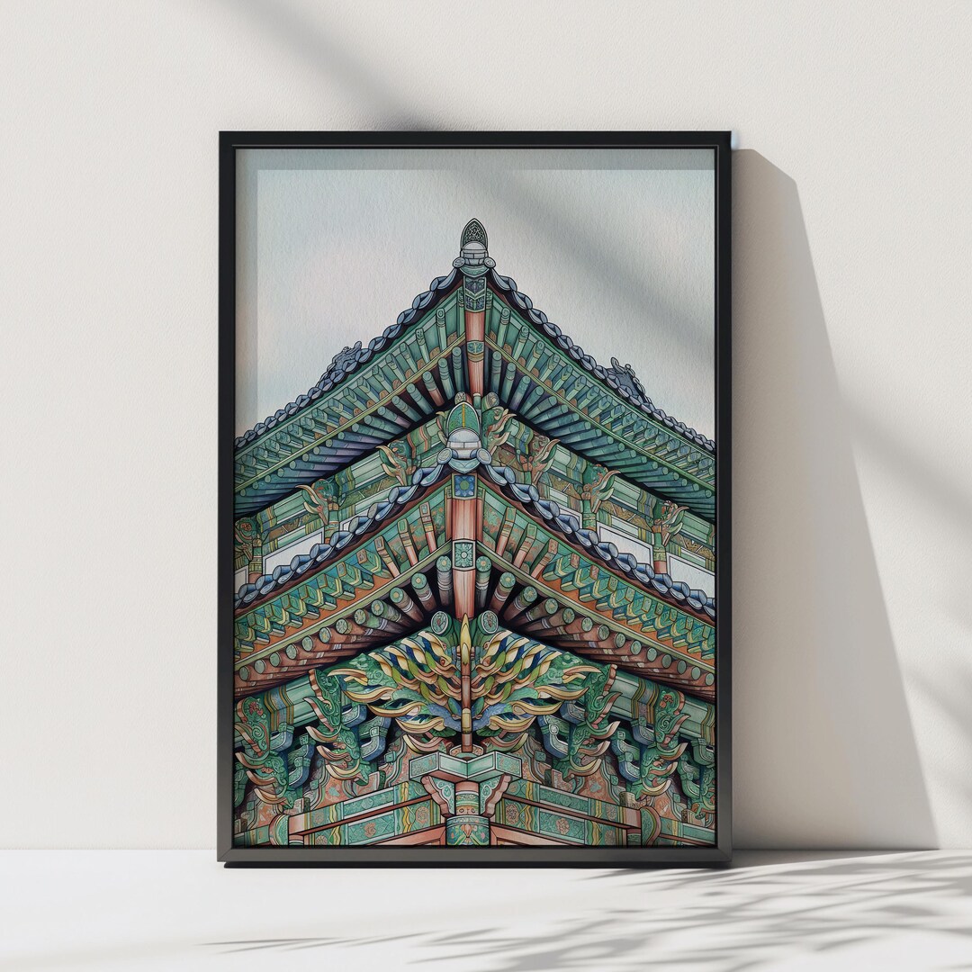 Dancheong Korean Art Print, Temple Roof, Geometric Wall Decor (digital ...