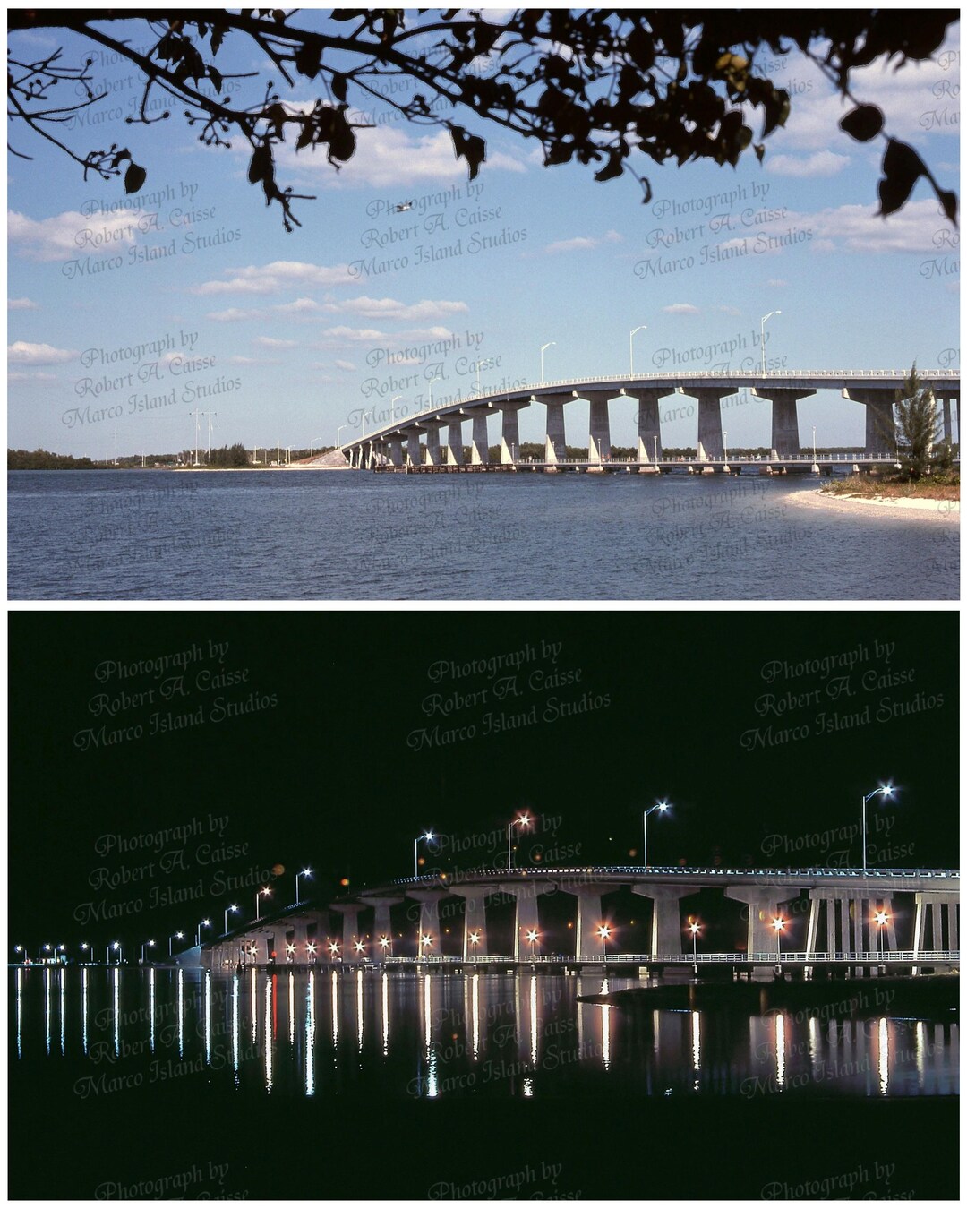 Marco Island Jolly Bridges, Day & Night, 2 Photos 1974,1972 (digital ...