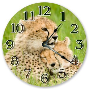 10.5 TWO LOVING CHEETAHS Clock Large 10.5 Wall Clock Cabin Decor Round ...