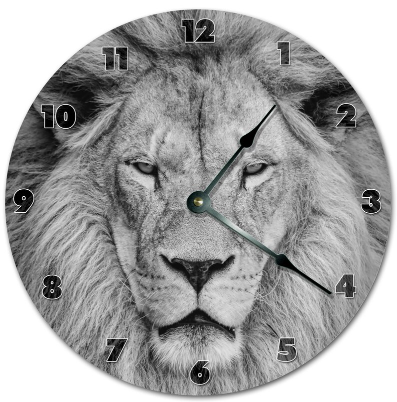 10.5 Majestic Black and White LION Clock Living Room - Etsy