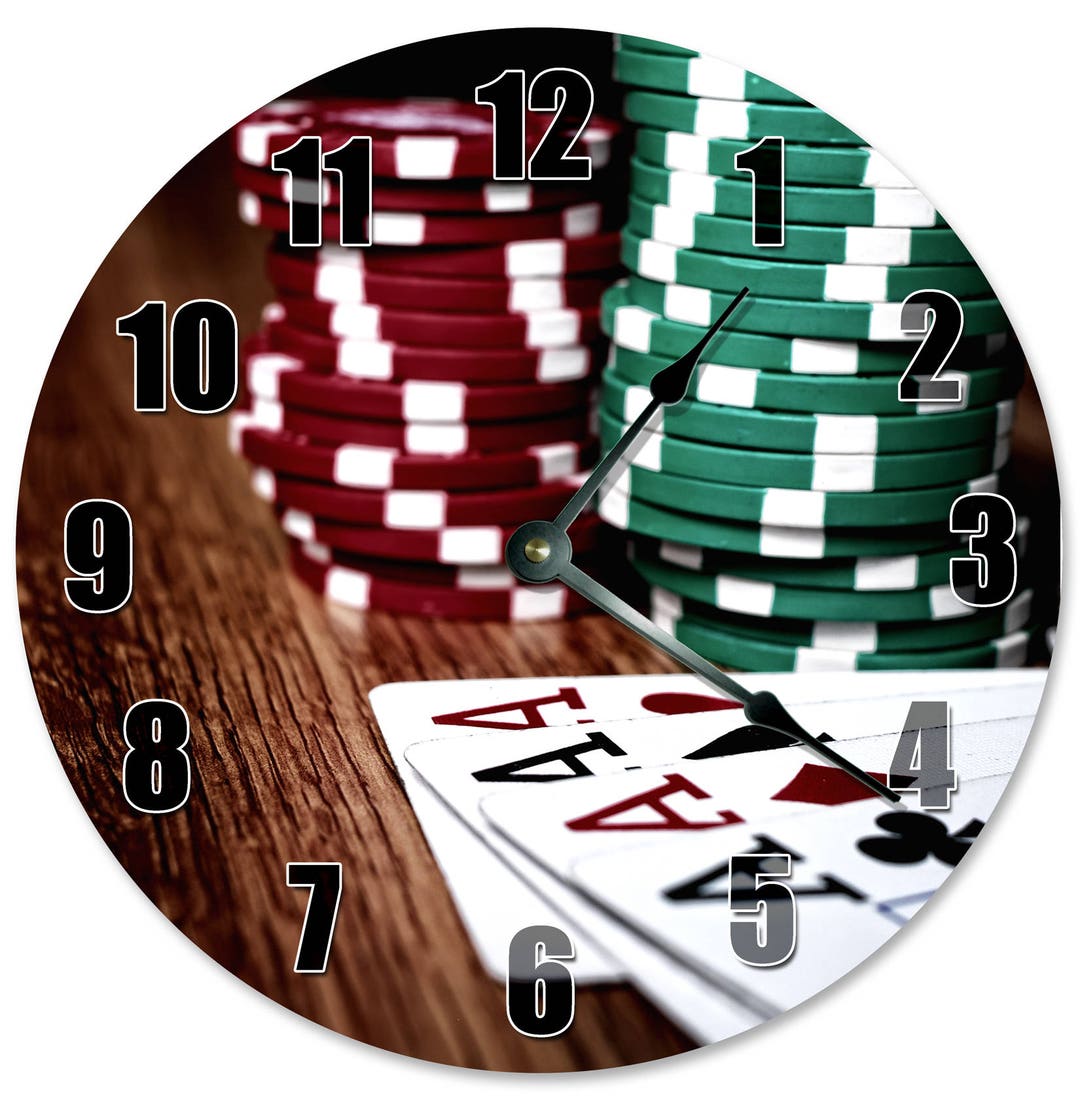 10.5" 4 ACES and POKER CHIPS Clock - Living Room Clock - Large 10.5 ...