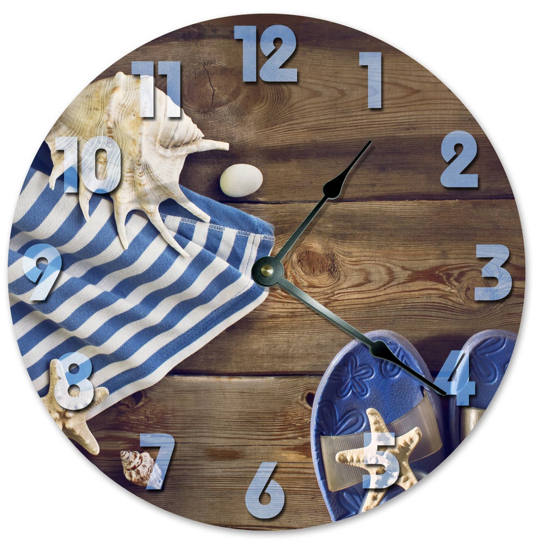10.5 BLUE UMBRELLA and SANDALS Clock Living Room Clock Large 10.5 Wall ...