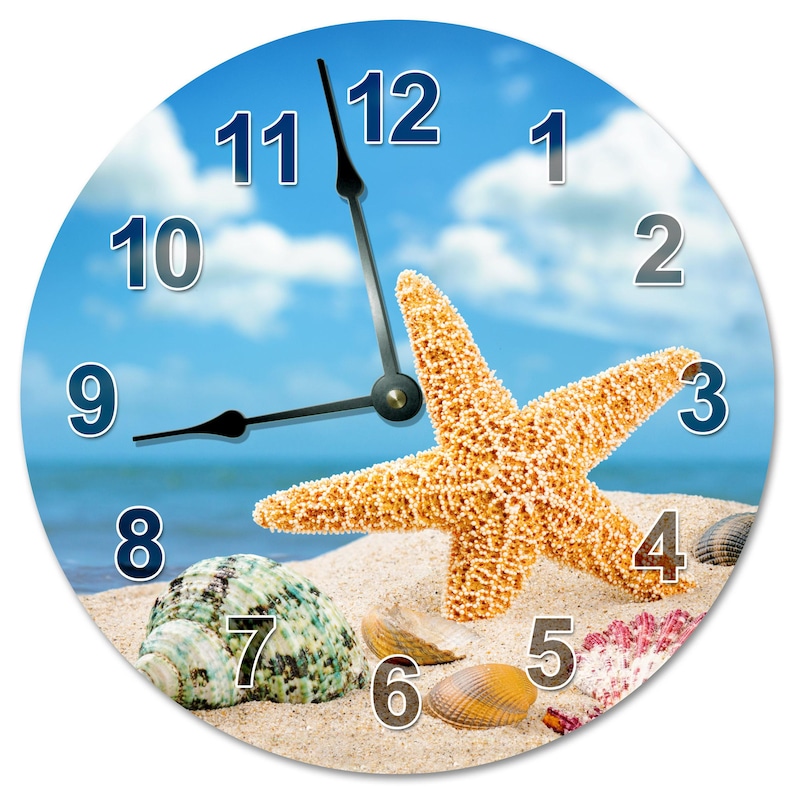 Beach Shells STARFISH and BLUE SKY Clock - Extra Large 15" to 16" Wall ...