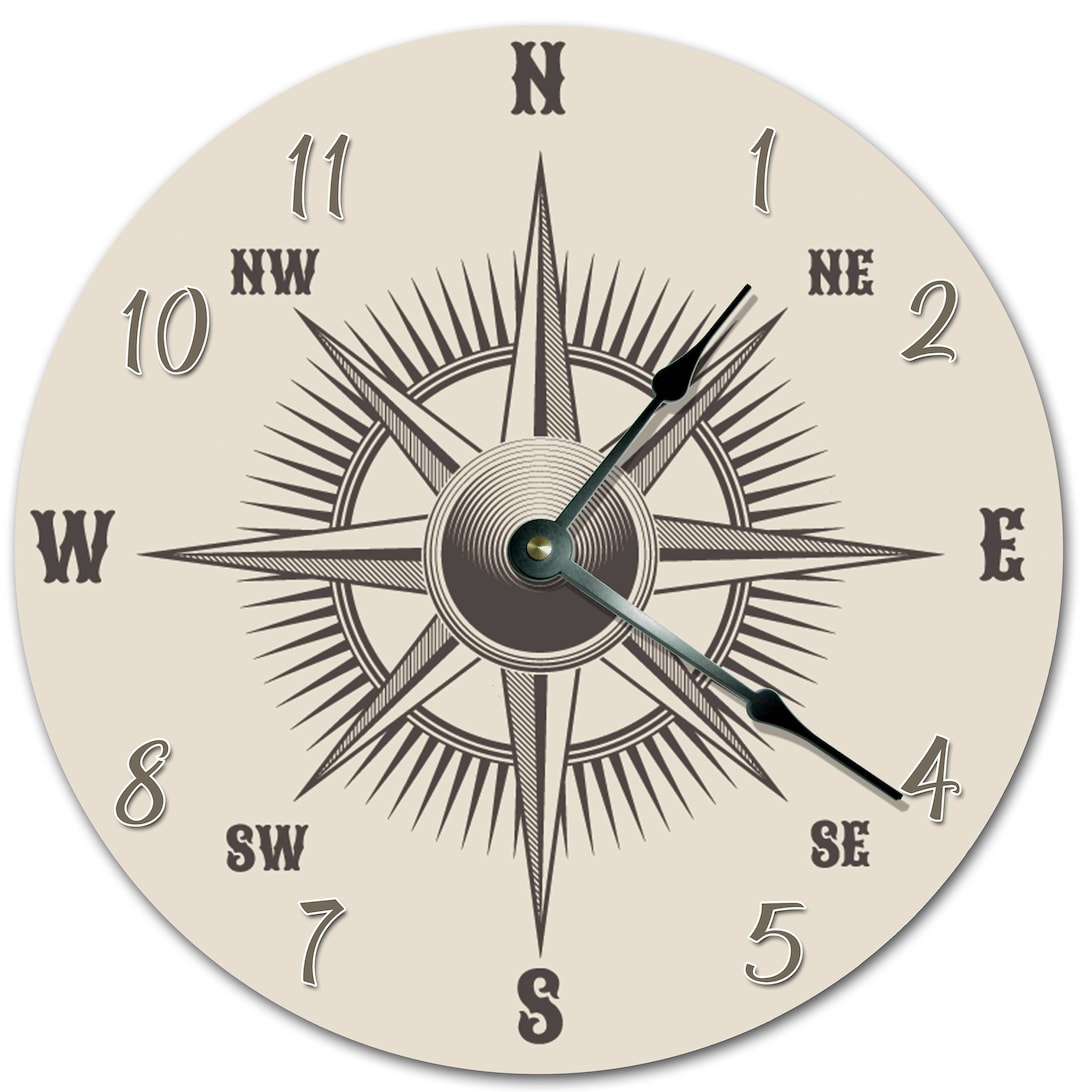 10.5 OLD DESIGN COMPASS Clock Living Room Clock Large 10.5 Wall Clock ...